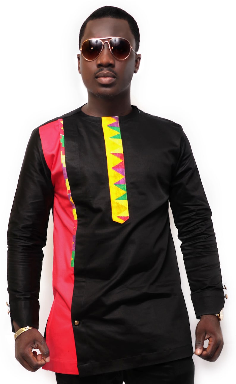 Men's African Fashion Wear Kente Multicoloured Long Sleeve Shirt Men's ...