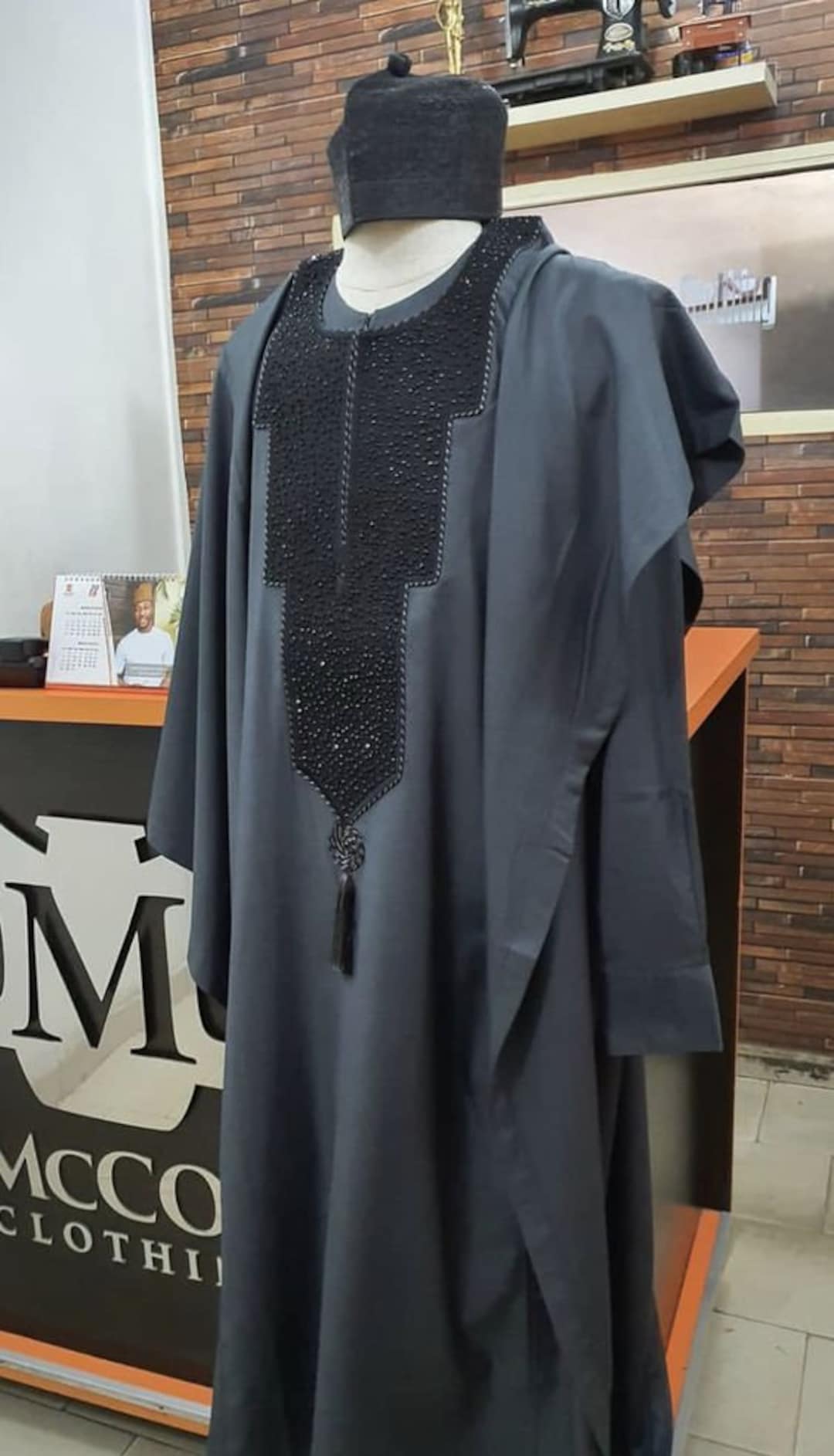 Gray and Black Agbada Babariga 3 Pieces Men Groom Suit African Clothing ...