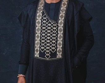 White and Ivory Agbada Babariga 3 Pieces Men Groom Suit African ...
