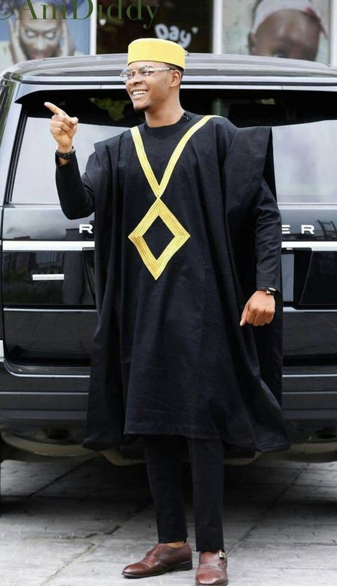 Black and Gold Agbada Babariga 3 Pieces Men Groom Suit African Clothing ...