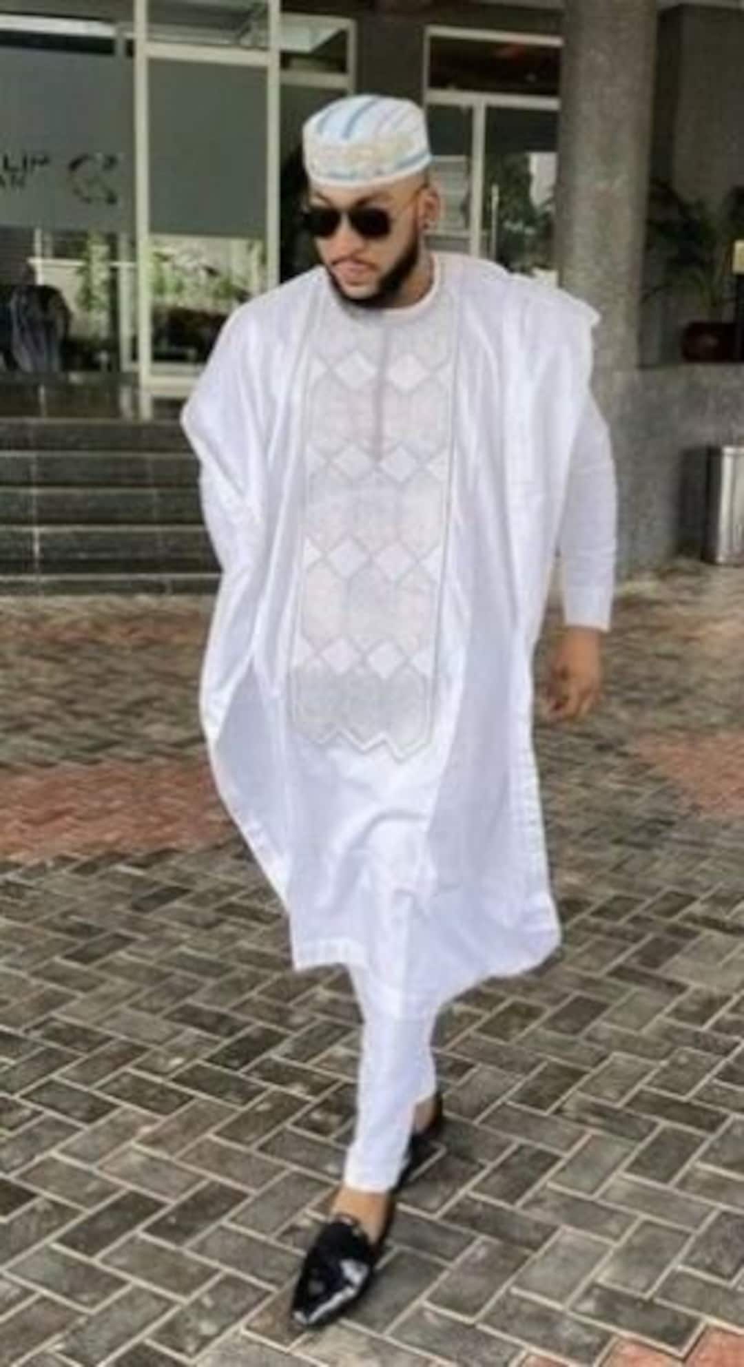 All White Agbada Babariga 3 Pcs Men's Kaftan African Clothing African ...