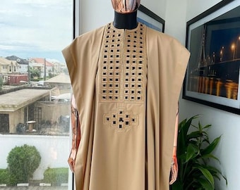 White and Ivory Agbada Babariga 3 Pieces Men Groom Suit African ...
