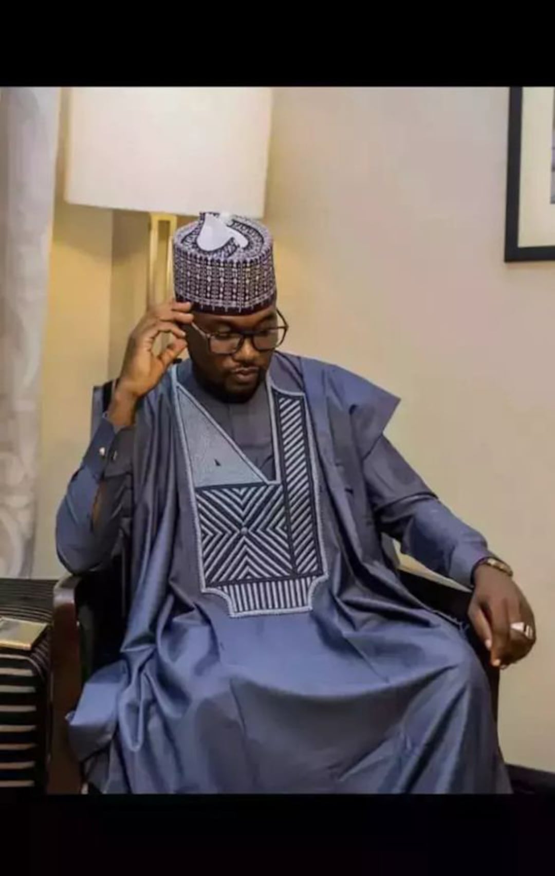 Gray and Blue Agbada Babariga 3 Pieces Men Groom Suit African Clothing ...