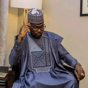 Gray and Blue Agbada Babariga 3 Pieces Men Groom Suit African Clothing ...