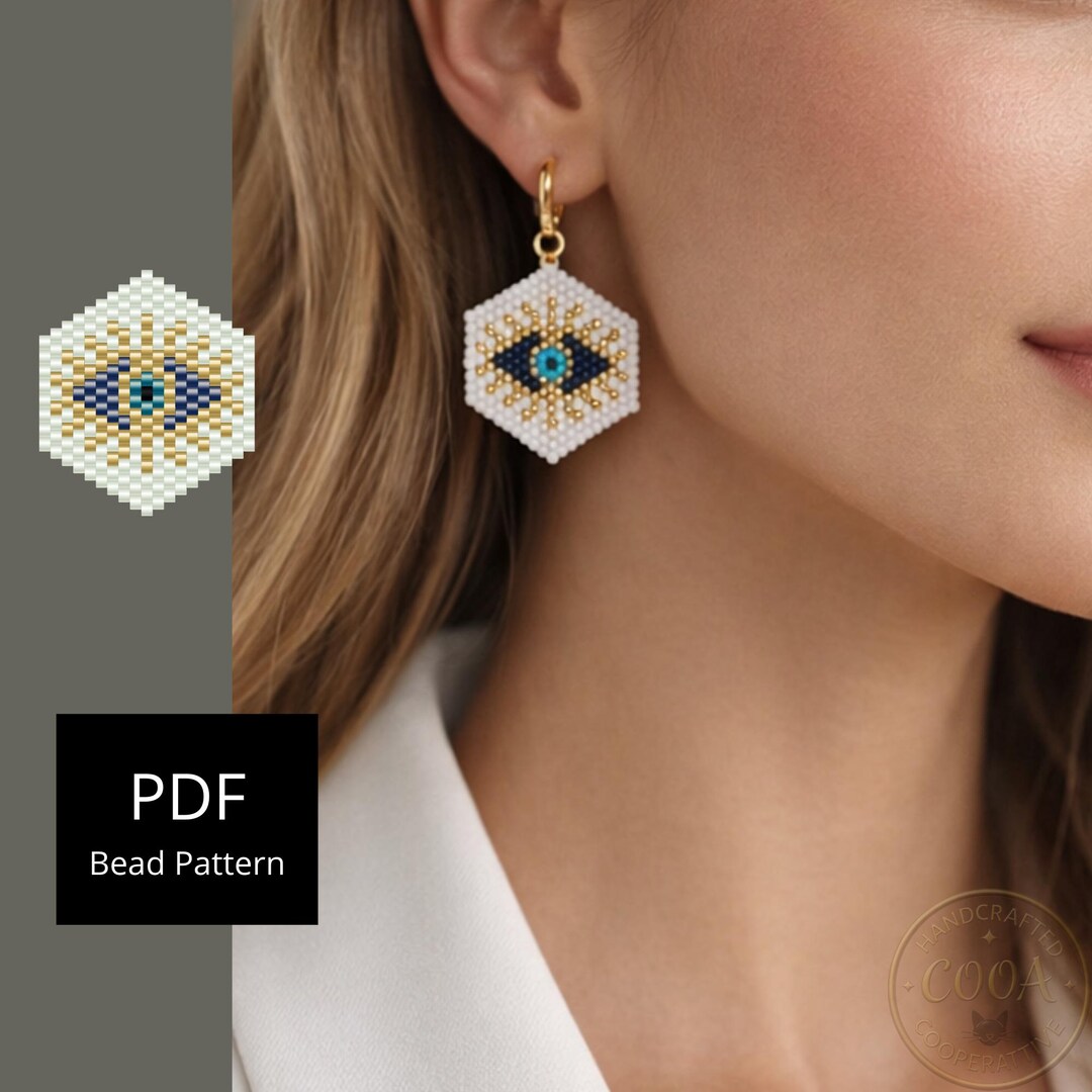 Evil Eye Bead PATTERN PDF – White & Gold Miyuki Beads – Instant ...