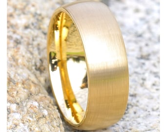 Yellow Gold Tungsten Wedding Band 8mm Yellow Gold Tungsten | Etsy