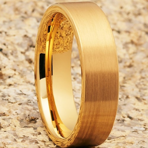 Yellow Gold Tungsten Ring Mens Wedding Band 8mm - Etsy
