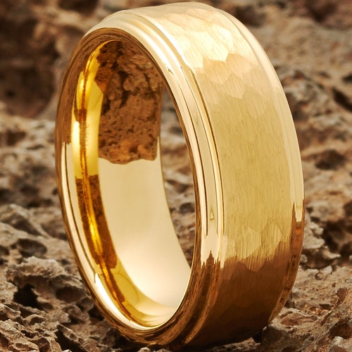 Yellow Gold Tungsten Wedding Band 7mm Men & Women Silver - Etsy