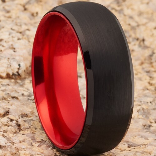 Red Tungsten Wedding Band Black Tungsten Ring Red Tungsten - Etsy