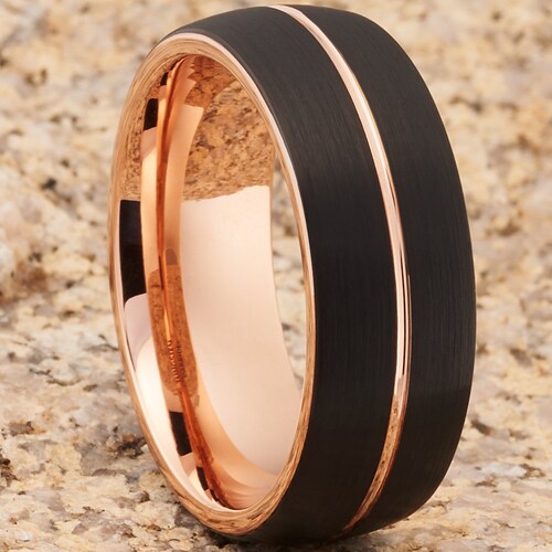 Mens Tungsten Wedding Band 18k Rose Gold Tungsten Rose Gold - Etsy