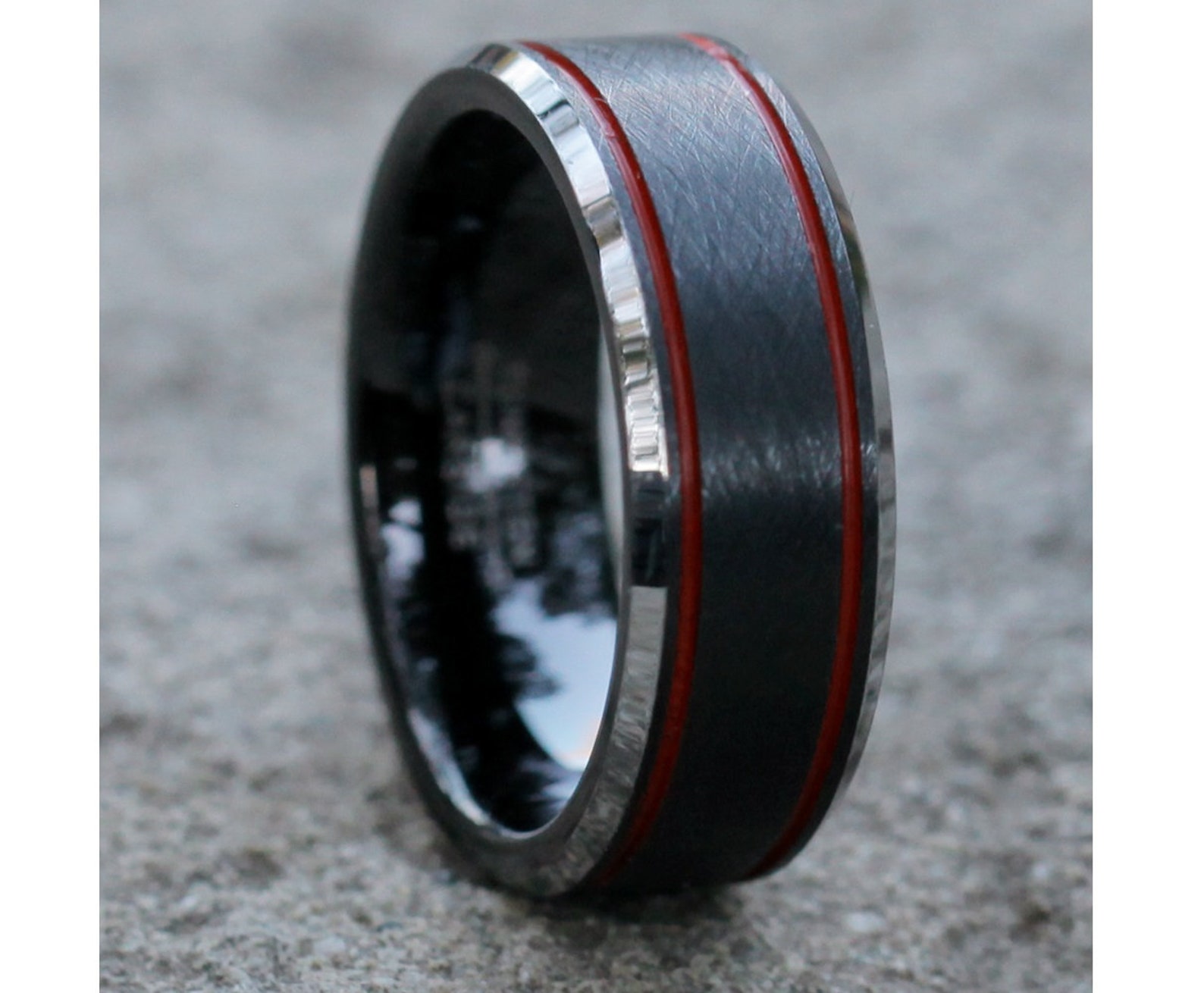 Red Tungsten Wedding Band | Black Tungsten Ring | Red Tungsten Wedding ...