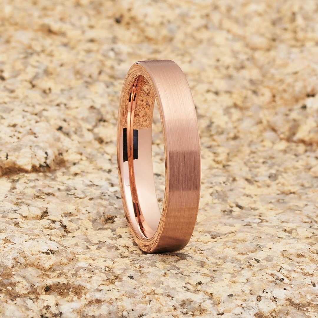 Rose Gold Tungsten Ring: 18k Plated Comfort Fit Band - Etsy