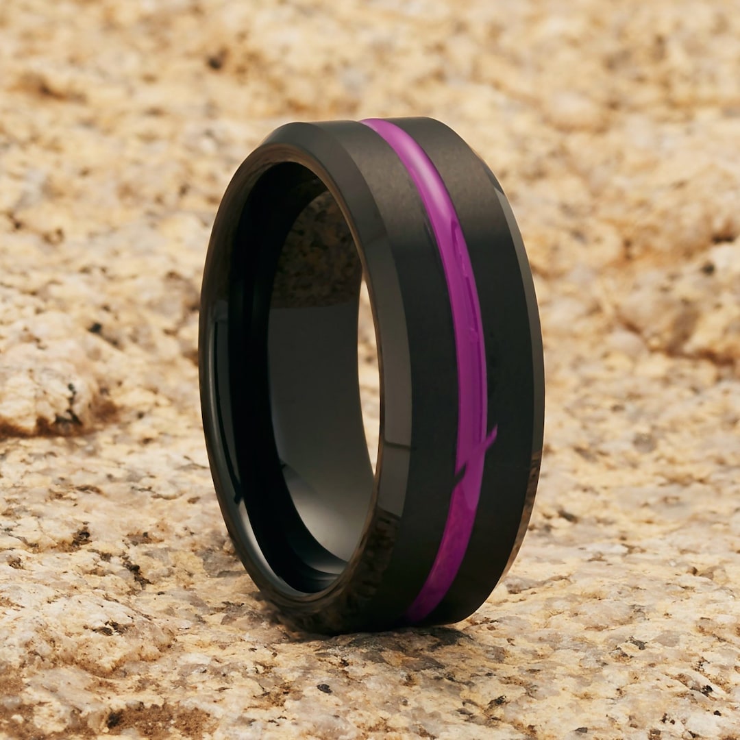 Purple Tungsten Wedding Ring, Purple Tungsten Ring, Black Tungsten Ring ...