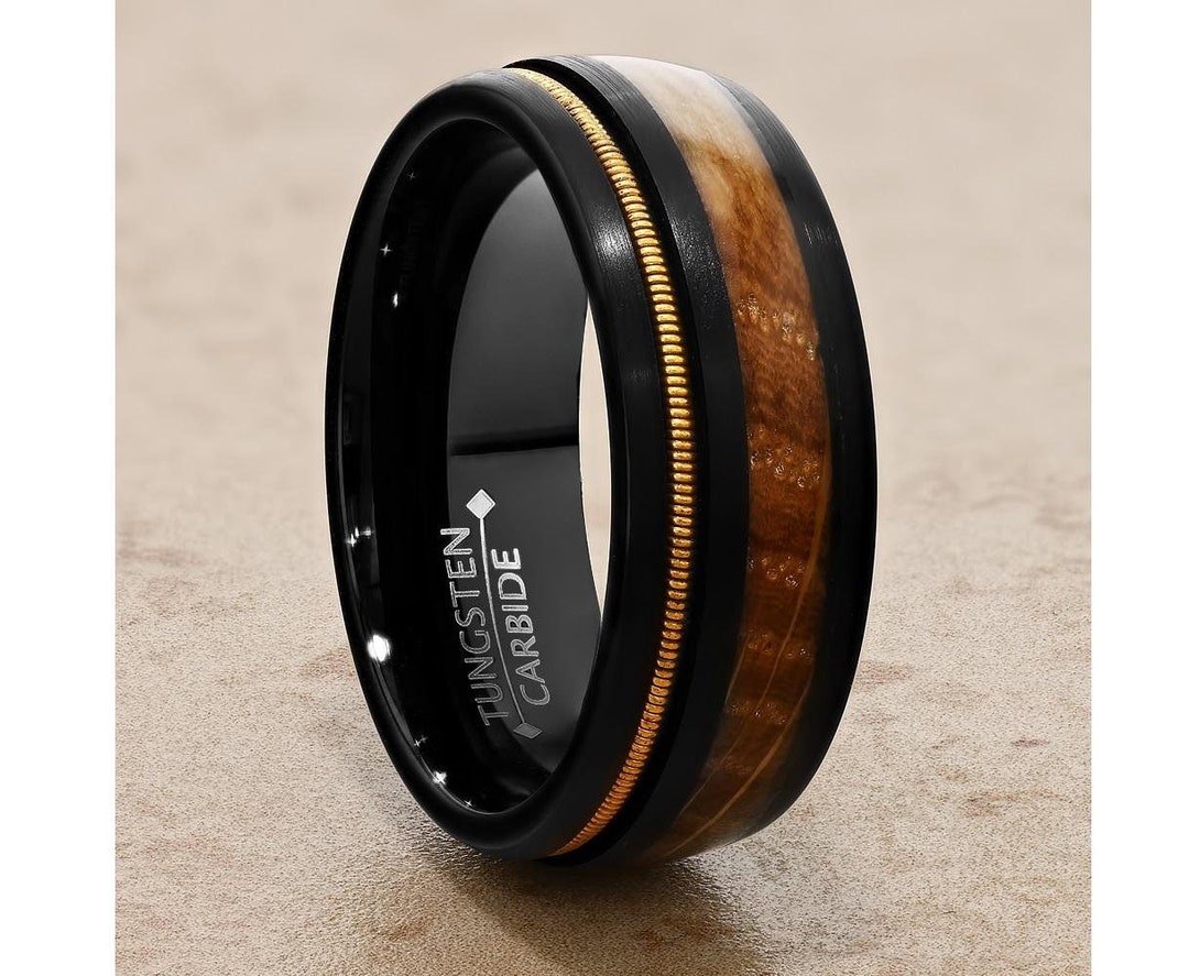 Guitar String Wedding Band,black Wedding Ring,whiskey Barrel Ring ...