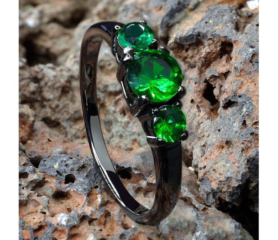 Black Titanium Emerald Ring,solitaire Engagement, Anniversary Ring ...