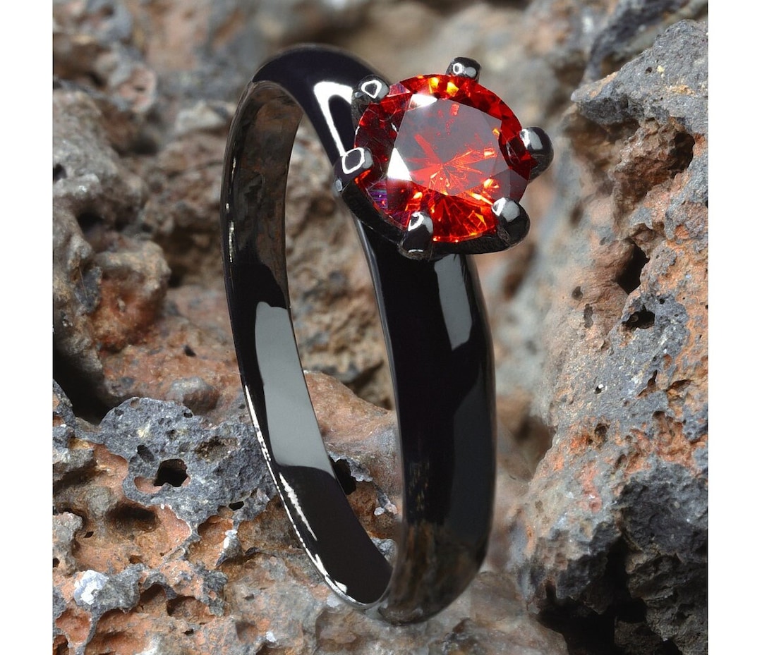 Ruby Titanium Solitaire Ring,black Wedding Ring,anniversary Ring ...
