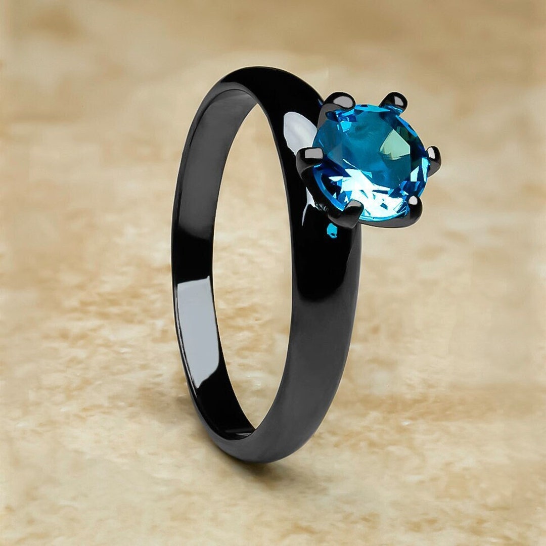 Solitaire Titanium Ring,women's Wedding Ring,aquamarine Wedding Ring ...