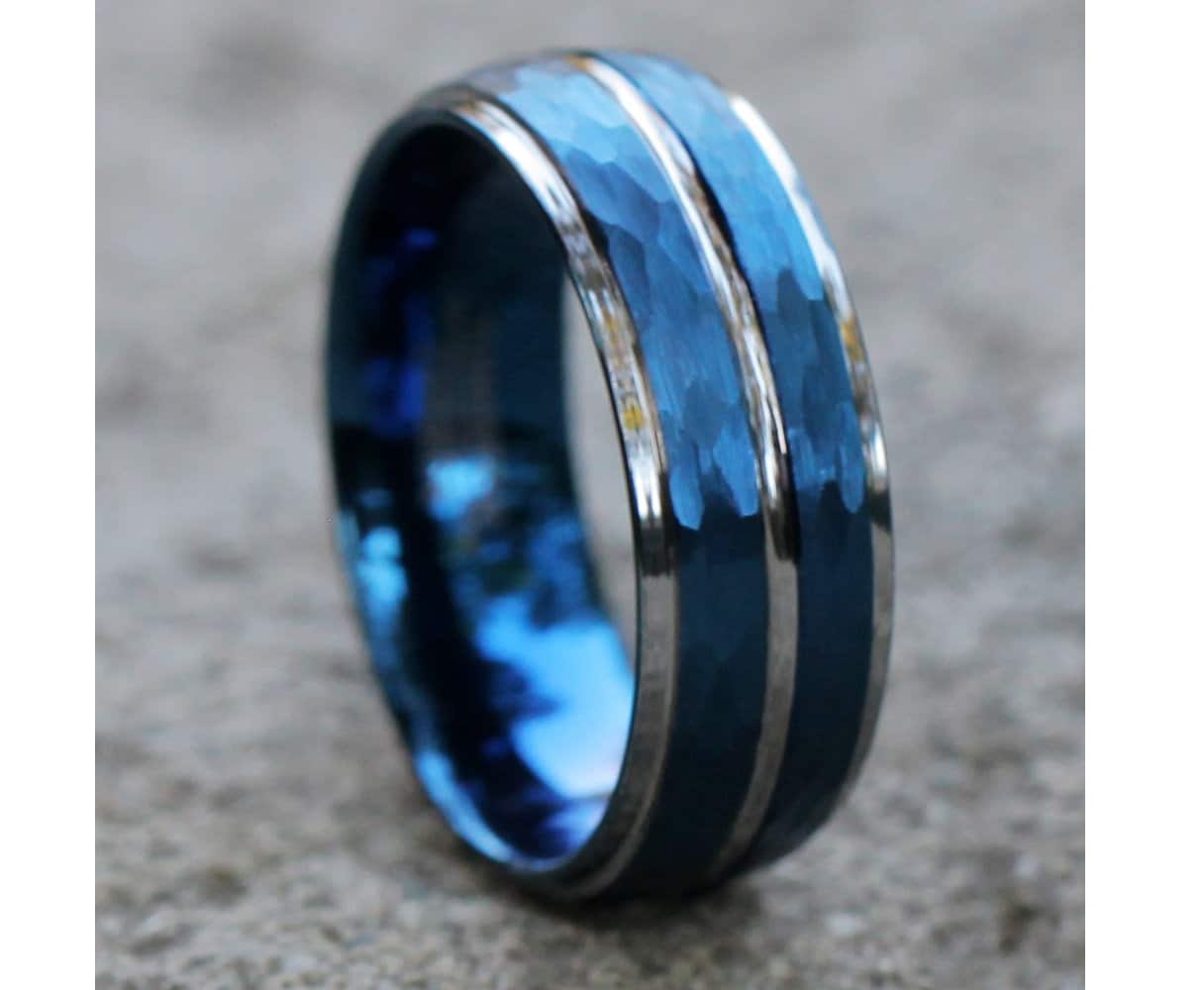 Tungsten Wedding Ring Blue Tungsten Ring Men's | Etsy