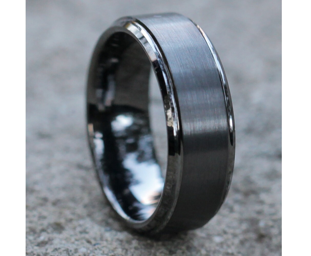 Gunmetal Tungsten Wedding Bandgray Tungsten Ringmen & - Etsy
