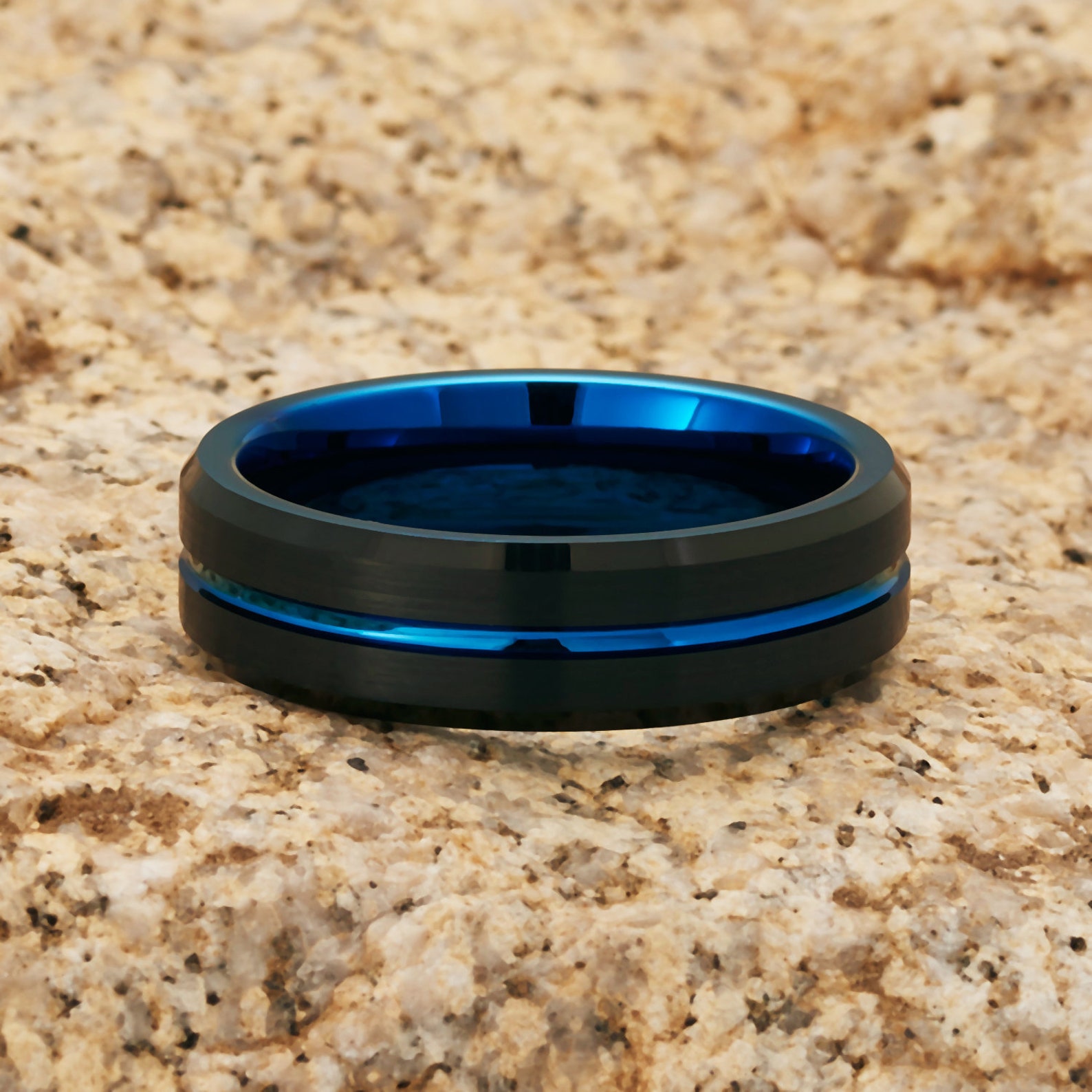 Blue Tungsten Wedding Ring Blue Tungsten Ring Black Tungsten - Etsy