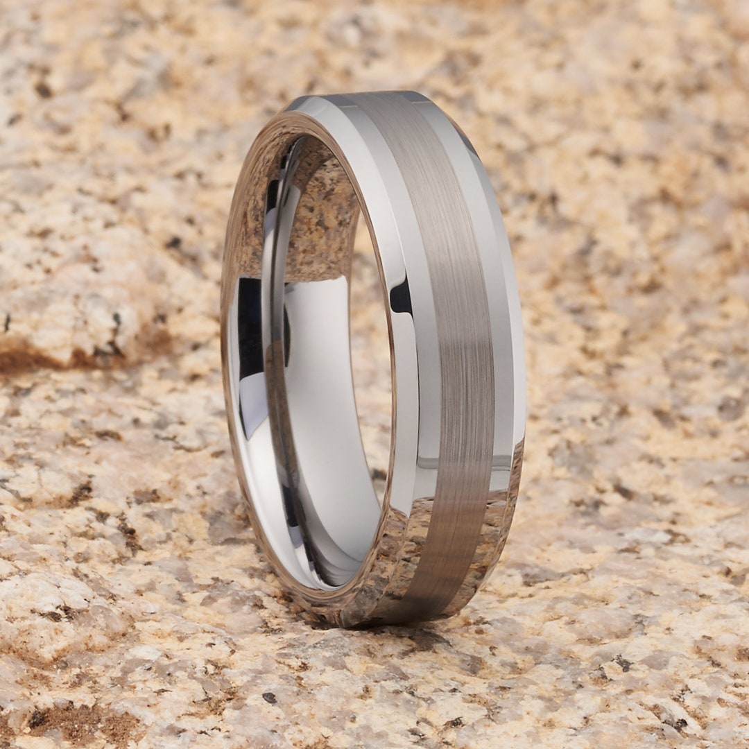 6mm Silver Tungsten Wedding Band | Tungsten Carbide Ring | Anniversary ...