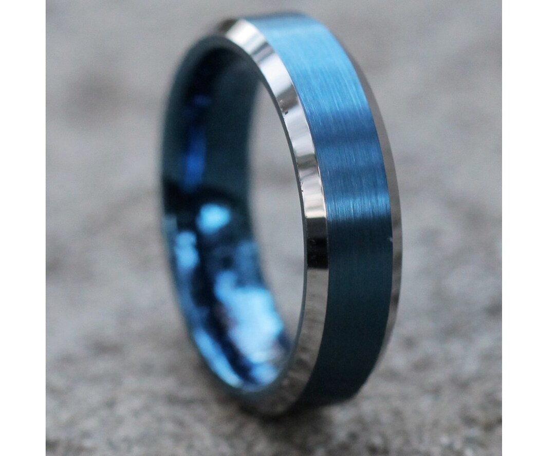 Blue Tungsten Wedding Band Blue Tungsten Ring 6mm Blue Tungsten Ring ...