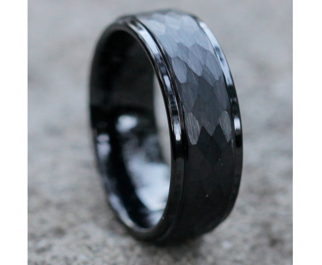 Black Tungsten Ring | Black Tungsten Wedding Band | Hammered Tungsten ...