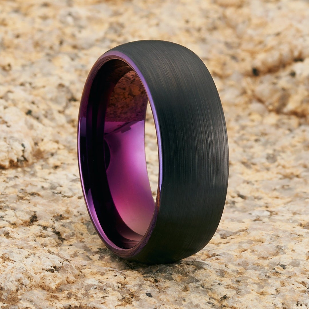 Purple Tungsten Ring | Black Tungsten Ring | Purple Wedding Band | Men ...