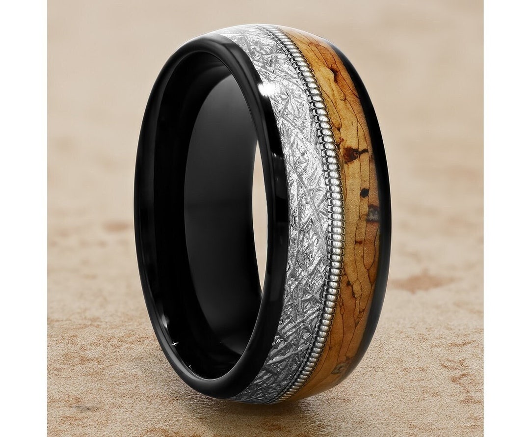 Guitar String Wedding Ring,black Tungsten Wedding Ring, Meteorite ...