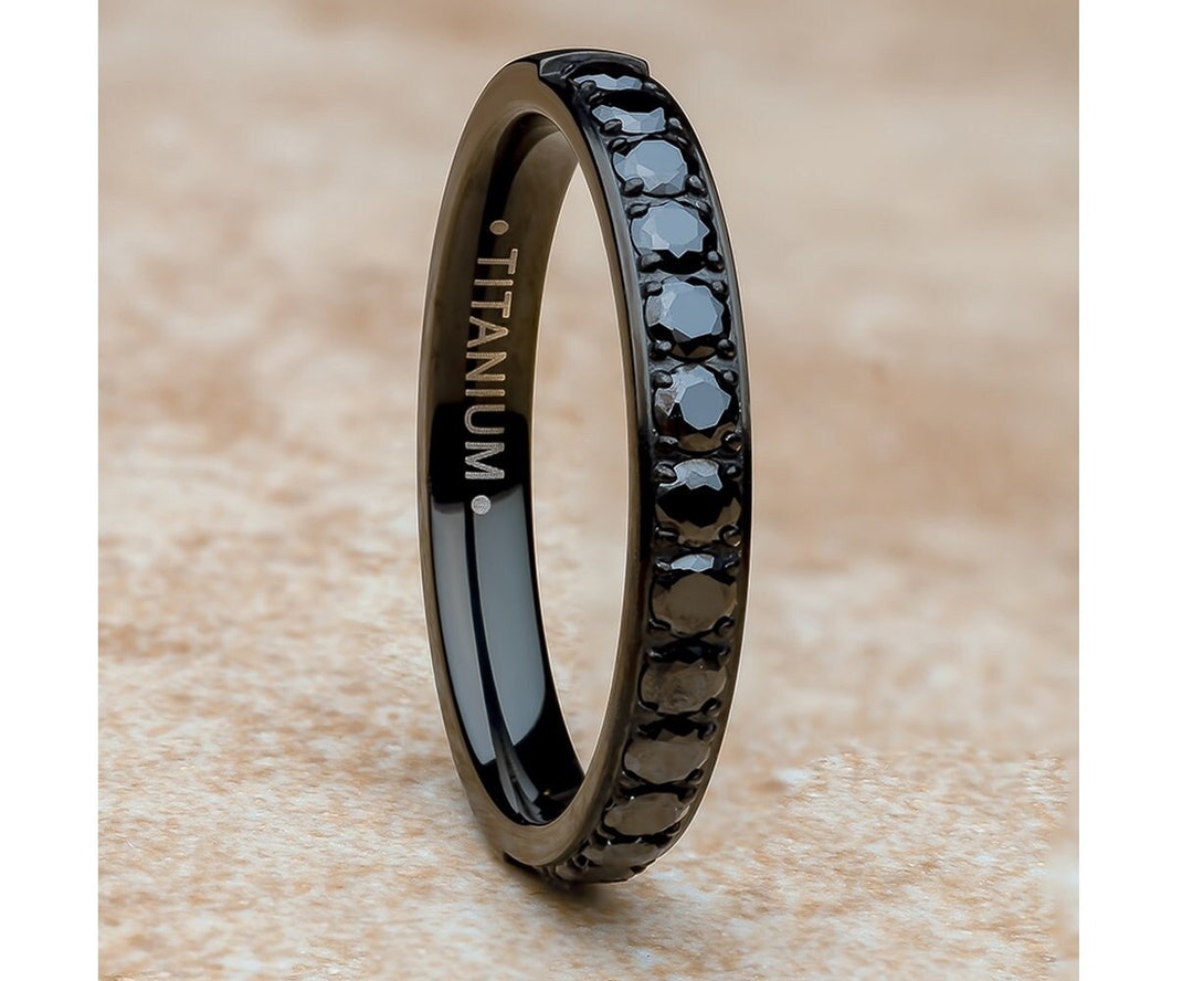 Black Titanium CZ Wedding Ring: 3mm,2mm Comfort Fit Eternity Band - Etsy