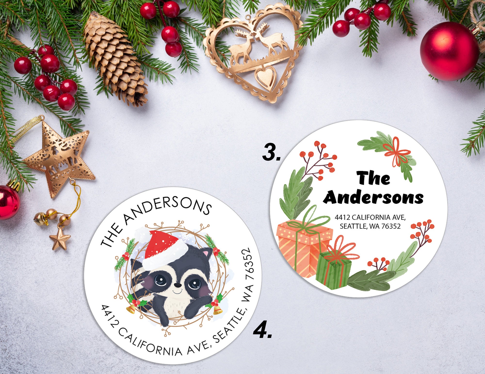 Christmas Shipping Labels Holiday Stickers Wreath Address - Etsy