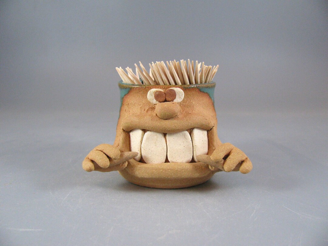 Handmade Stoneware Toothpick Holder: Funny Face With Big Teeth - Etsy
