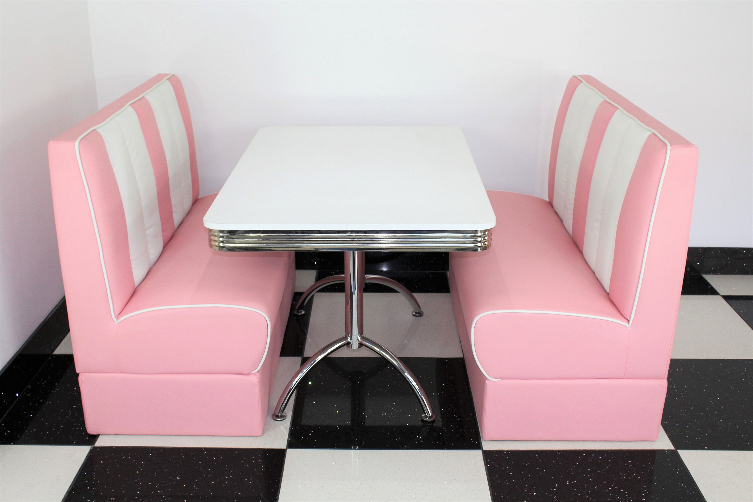 American Diner Furniture 50s Style Retro White Table and Two Pink ...