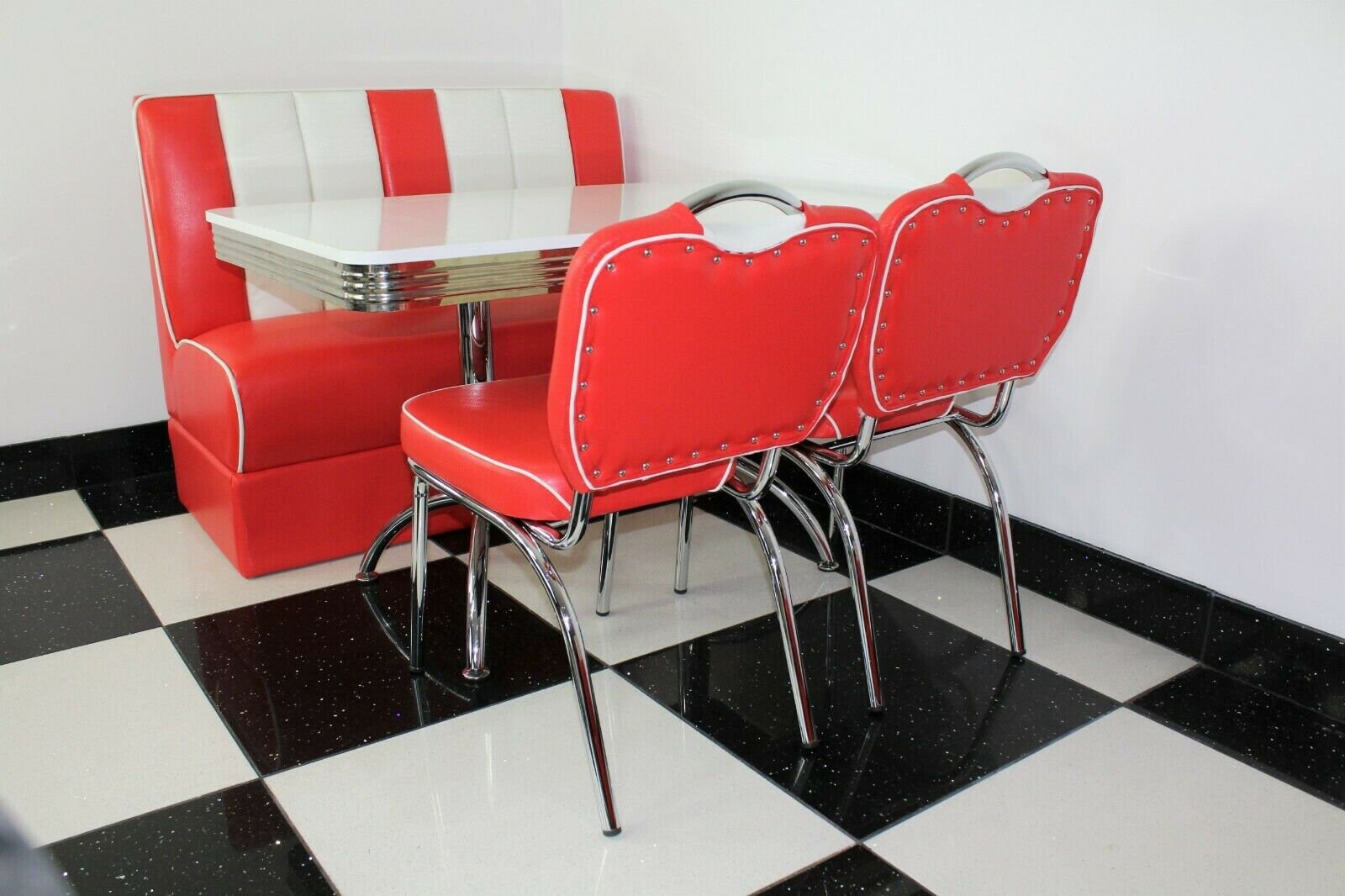 American Diner Furniture 50s Style Retro Booth White Table Red Booth ...