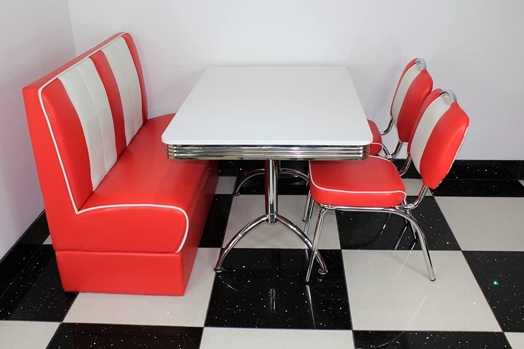 American Diner Furniture 50s Style Retro White Table, 1 Booth and 2 Red ...