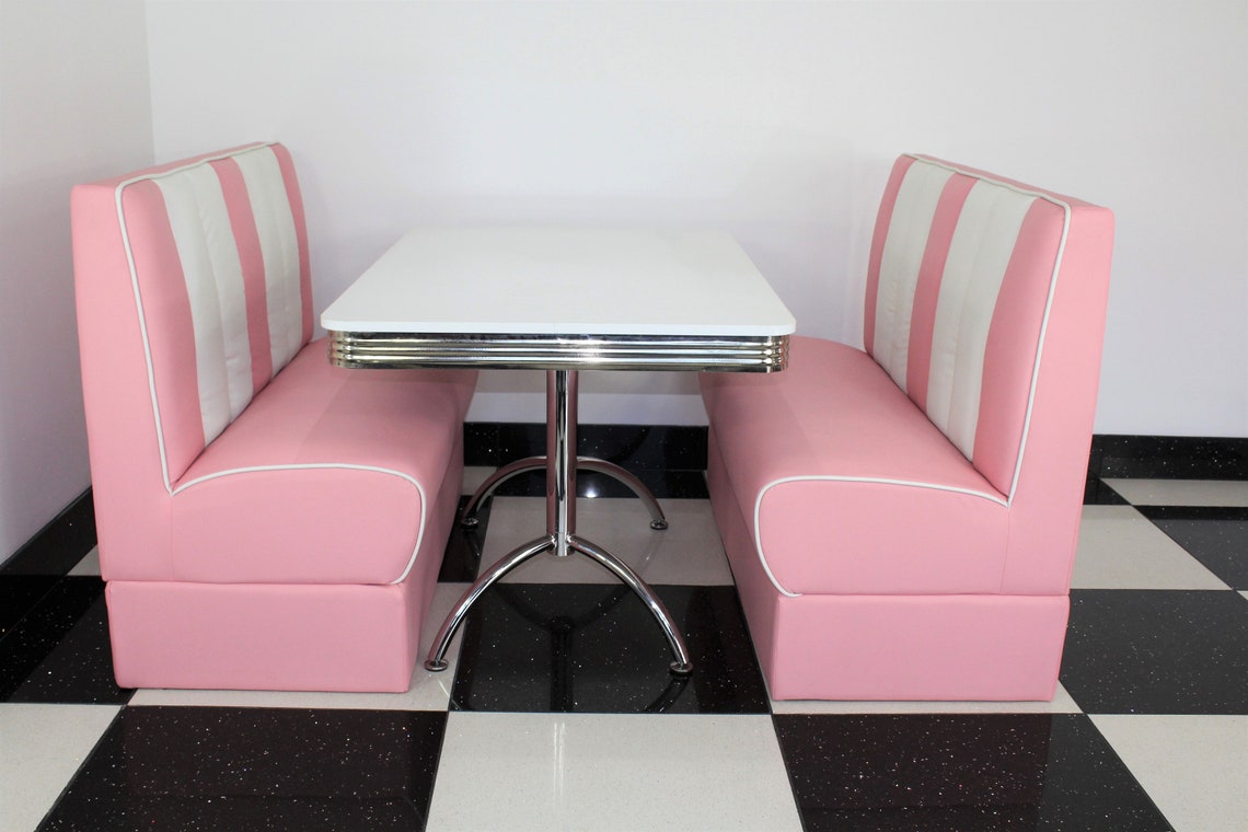 American Diner Furniture 50s Style Retro White Table and Two Pink ...