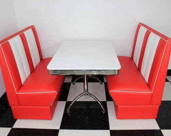American Diner Furniture 50s White Table and Red Booth Set Commercial ...