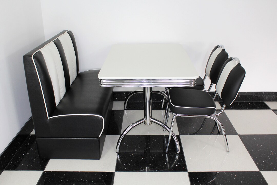 American Diner Furniture 50s Style Retro White Table, 1 Booth and 2 ...