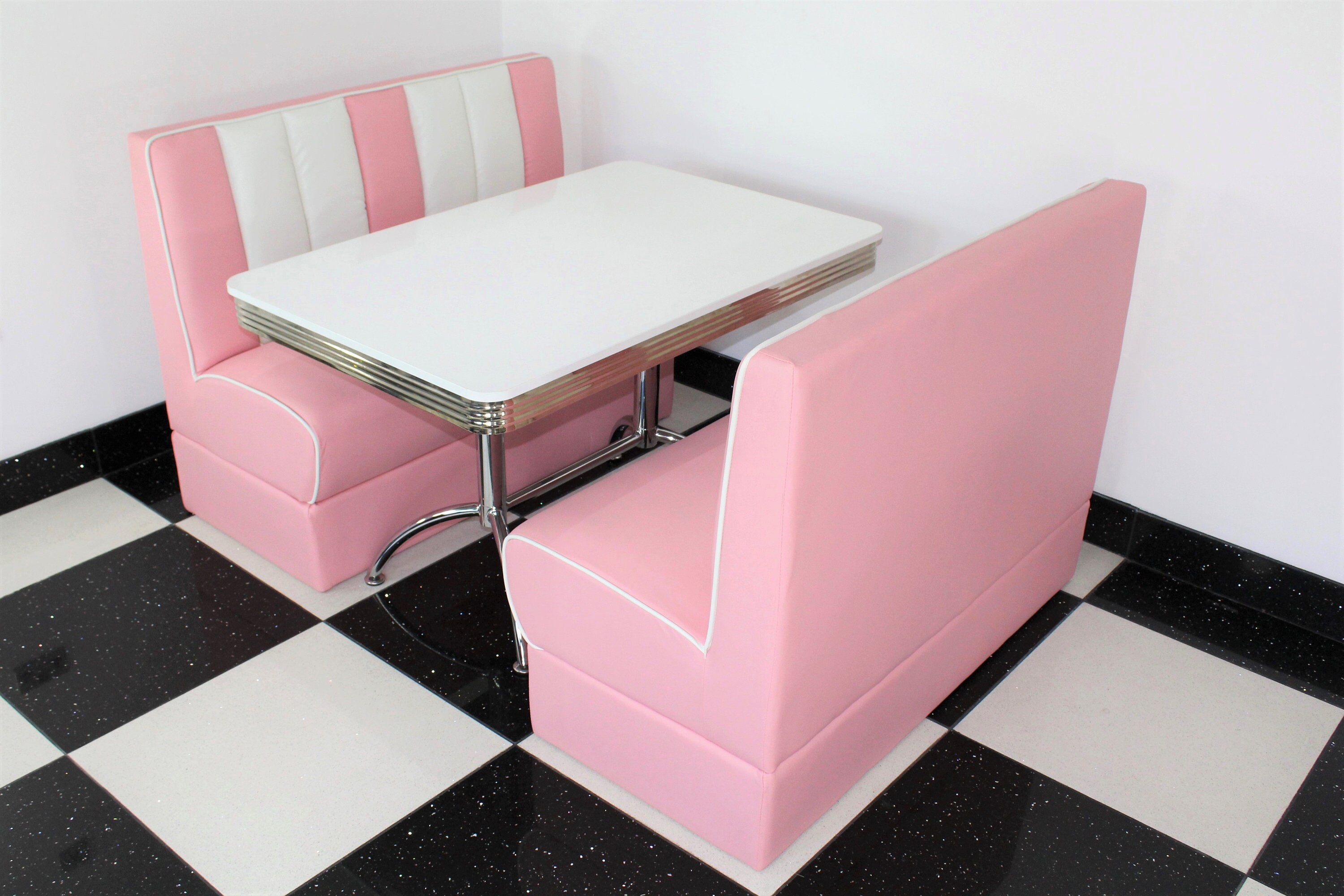 American Diner Furniture 50s Style Retro White Table and Two Pink ...