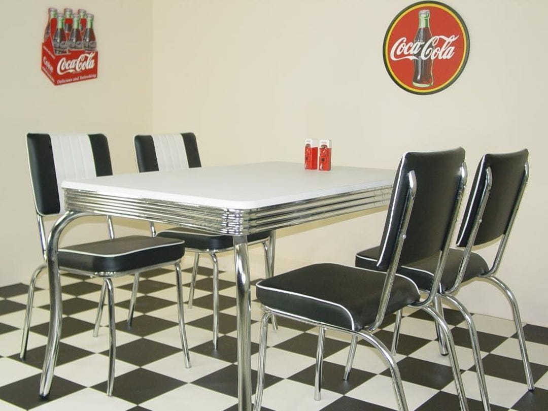American Diner Furniture 50s Style Retro White 4 Legged Table and 4 ...