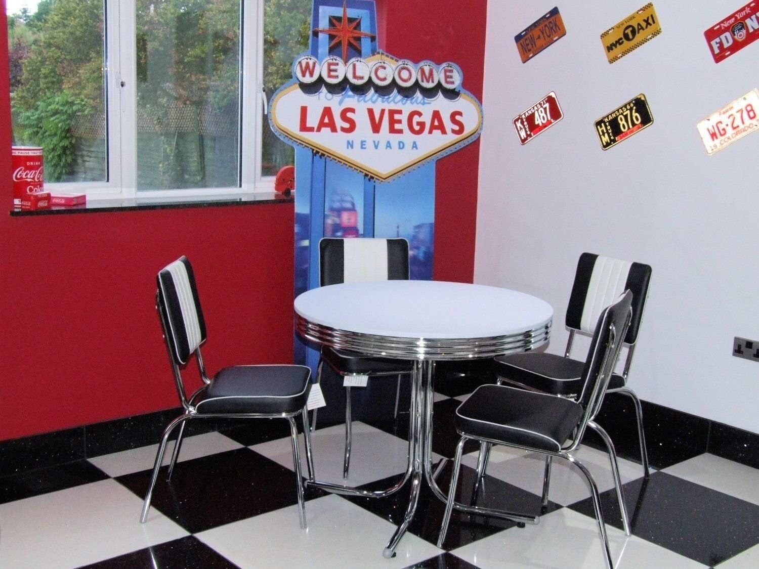 American 50s Diner Furniture Budget Retro Style Table and 4 Black ...