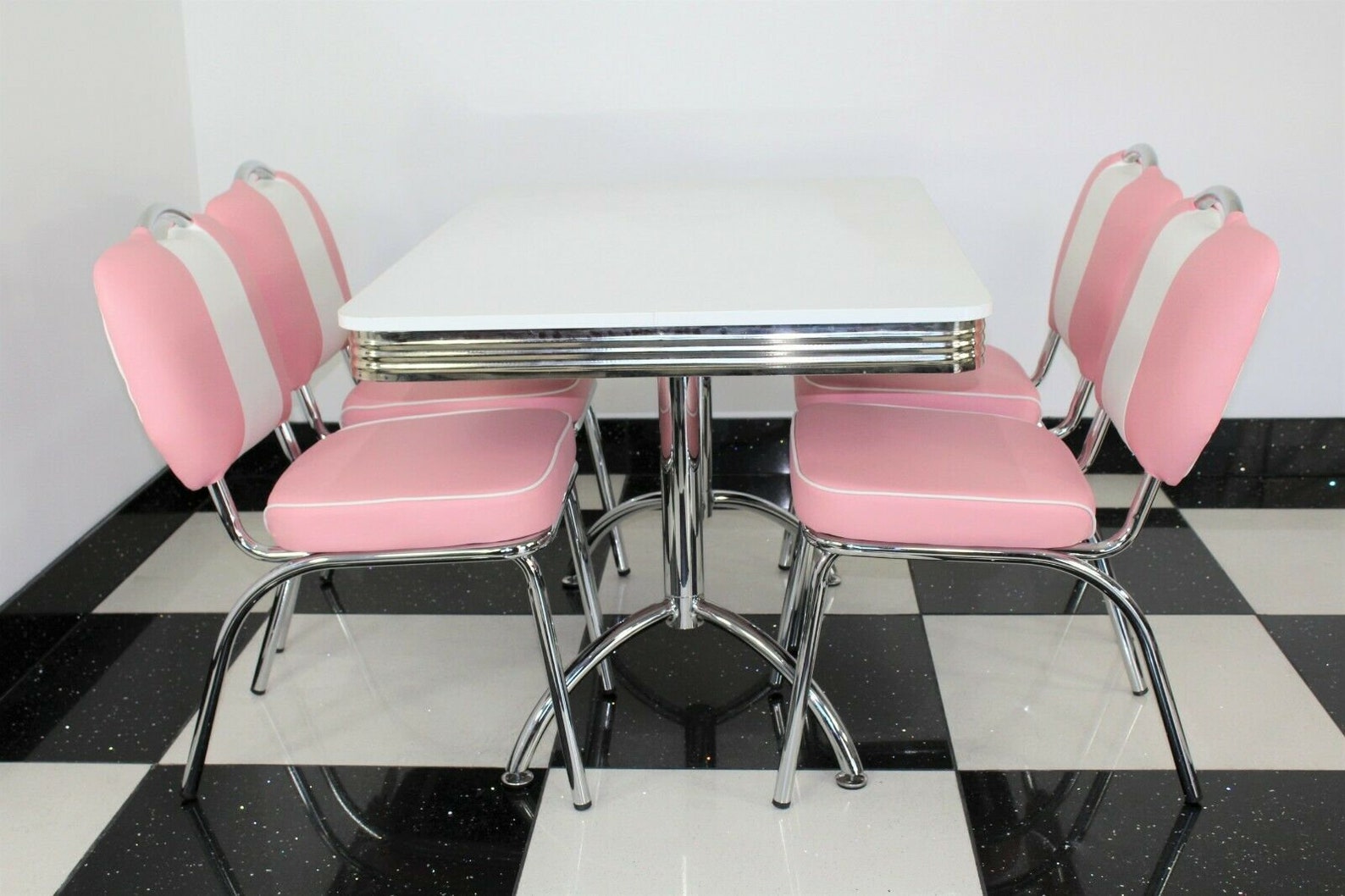 American Diner Furniture 50s Style Retro White Booth Table and 4 Pink ...