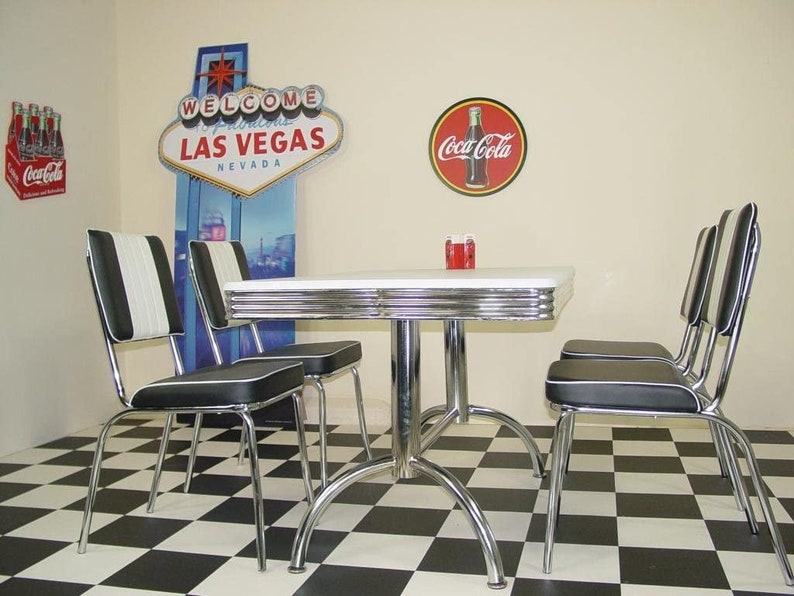 American Diner Furniture 50s Style Retro White Boothtable and 4 Black ...