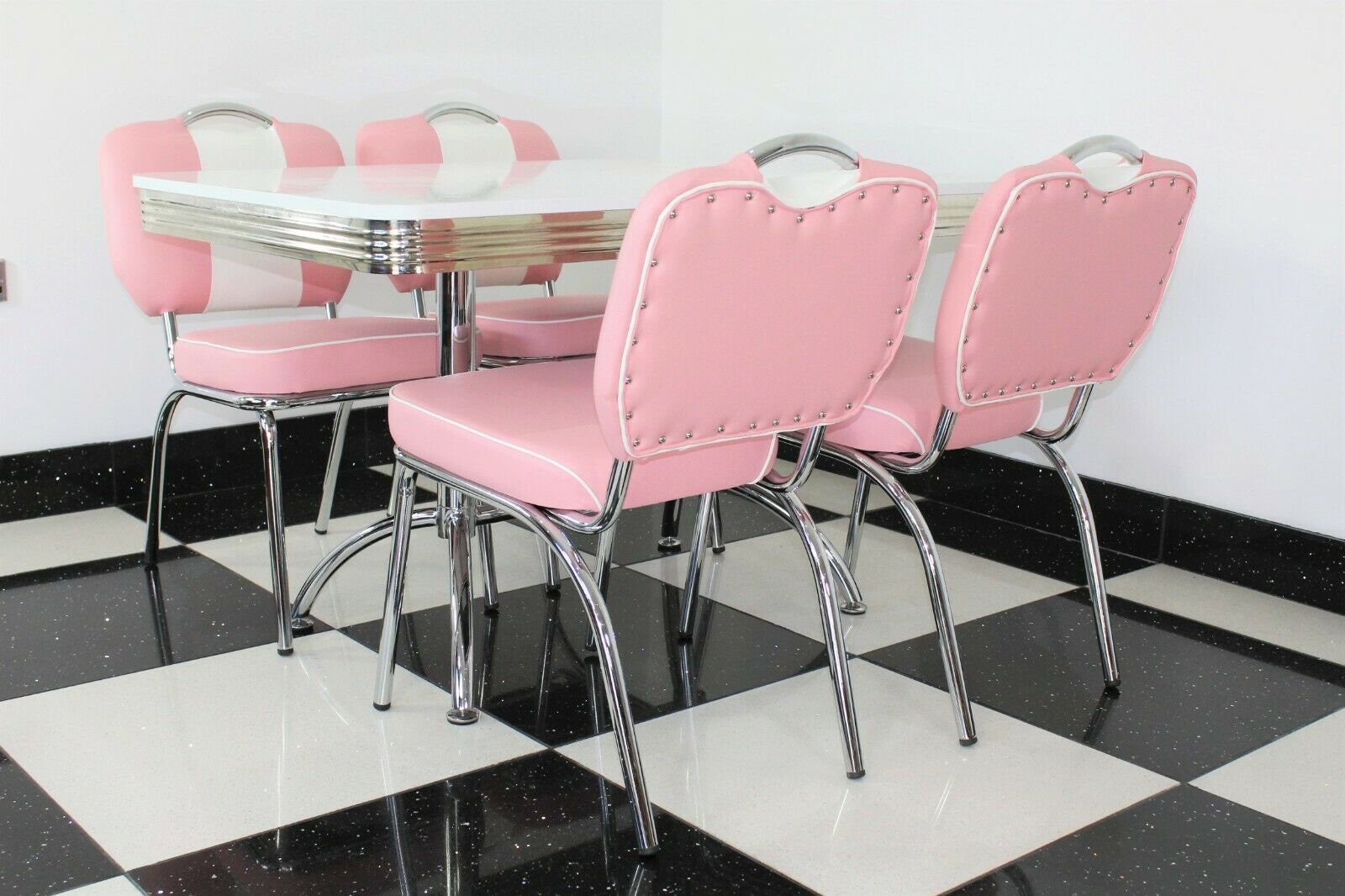 American Diner Furniture 50s Style Retro White Booth Table and 4 Pink ...