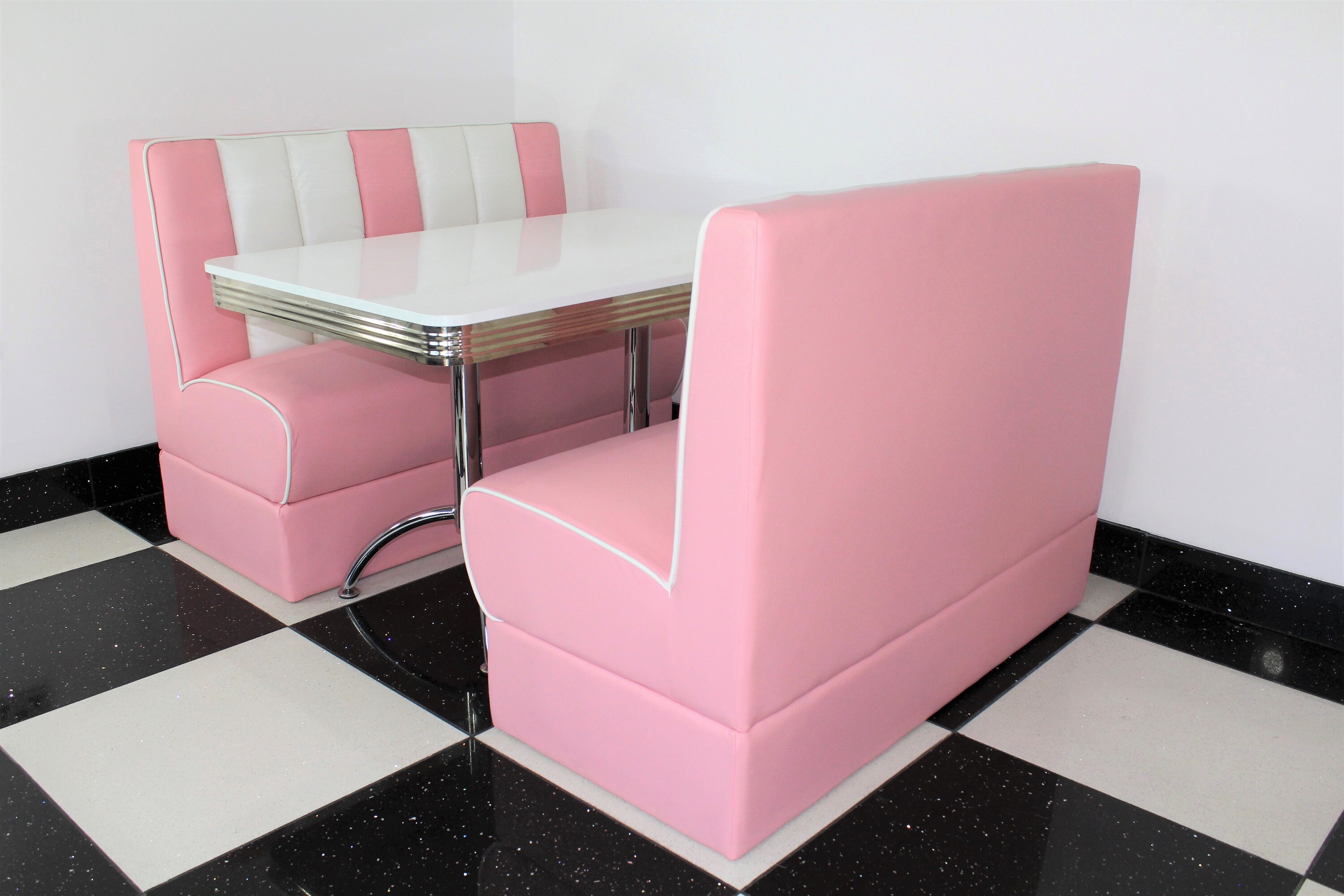 American Diner Furniture 50s Style Retro White Table and Two Pink ...