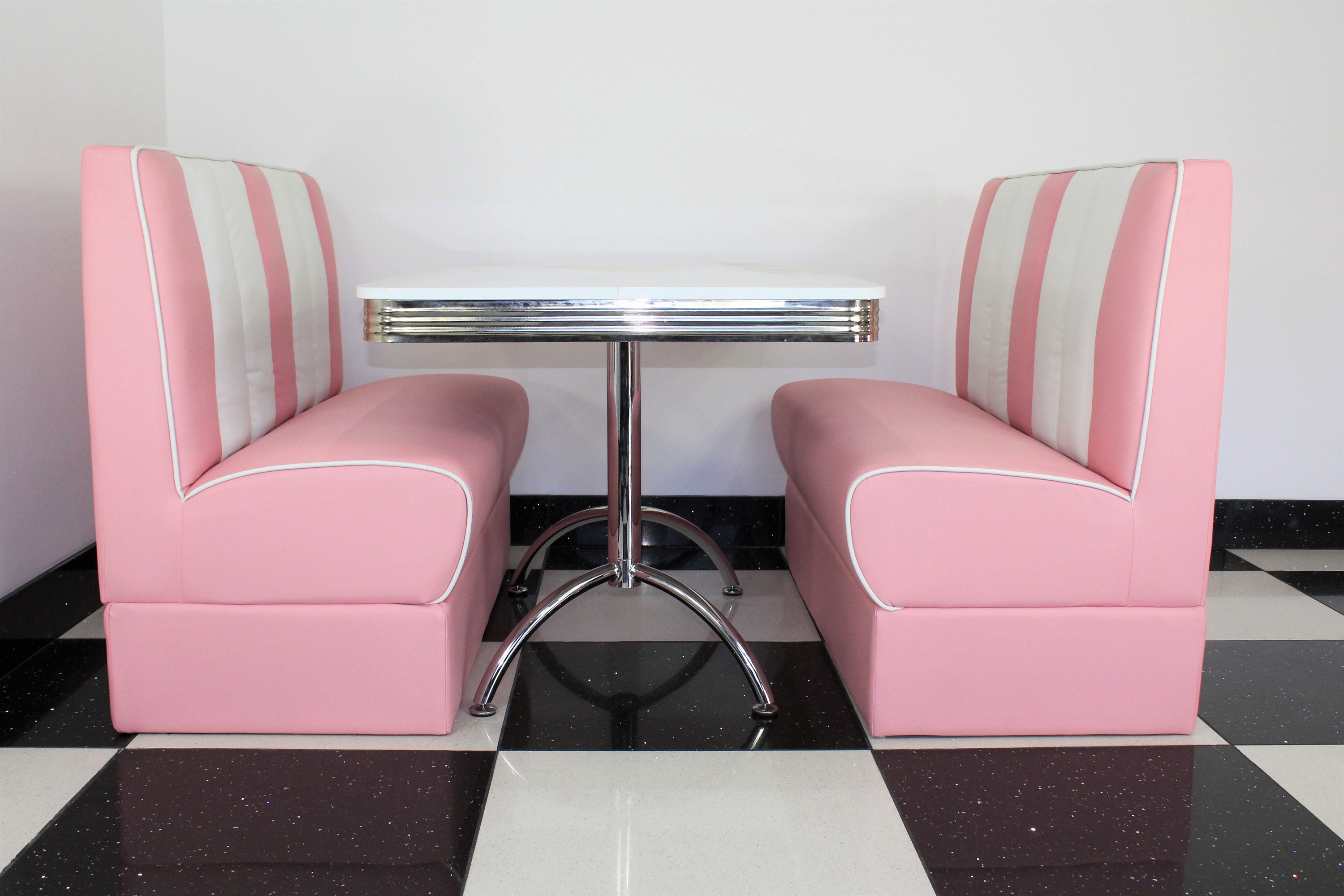American Diner Furniture 50s Style Retro White Table and Two Pink ...