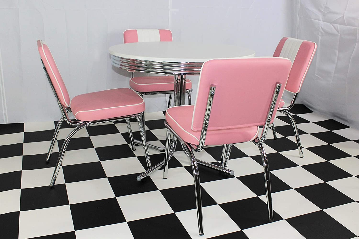 American 50s Diner Furniture Budget Retro Style Table and 4 Pink Chairs ...
