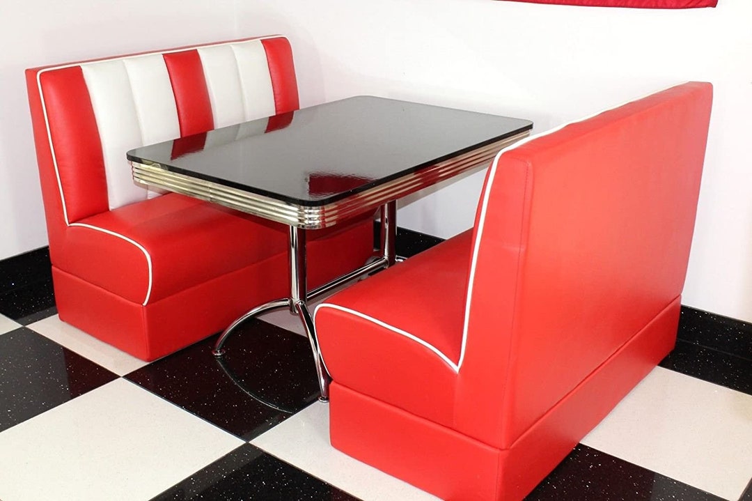 American Diner Furniture 50s Style Retro Black Table and Red Two Booths ...