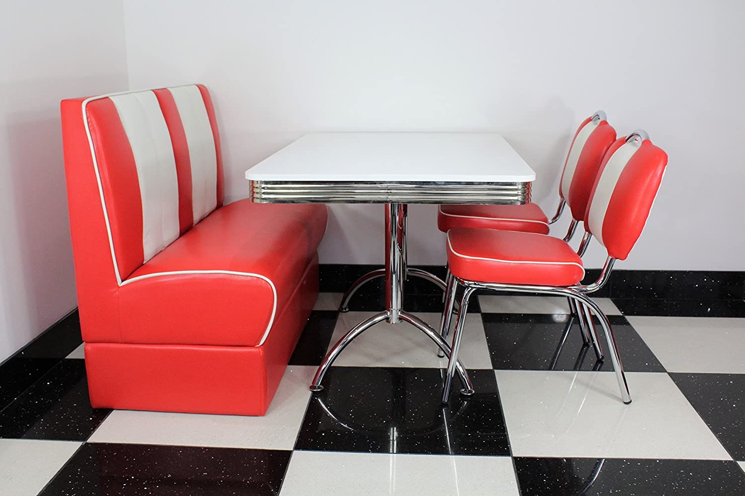 American Diner Furniture 50s Style Retro White Table, 1 Booth and 2 Red ...