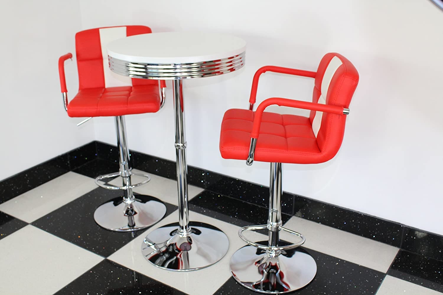 American 50s Diner Furniture Retro Style Bistro Table and 2 Red Stools ...